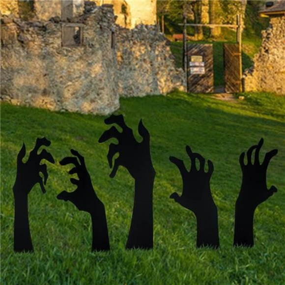 Accents | 5 Pack Halloween Black Hands Yard Signs With Stakes Scary ...